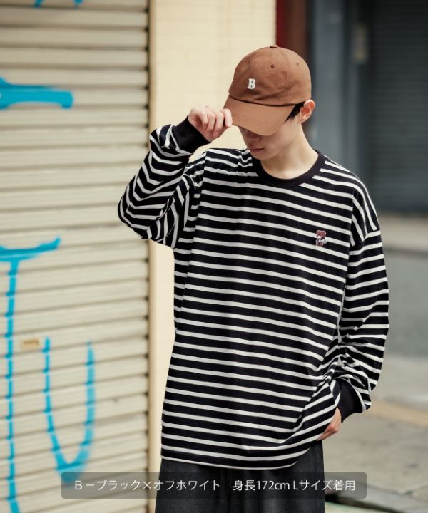 SIDEWAYSTANCE】ワンポイント刺 ボーダー長袖Tシャツ SIDEWAYSTANCE】ワンポイント刺 ボーダー長袖Tシャツ