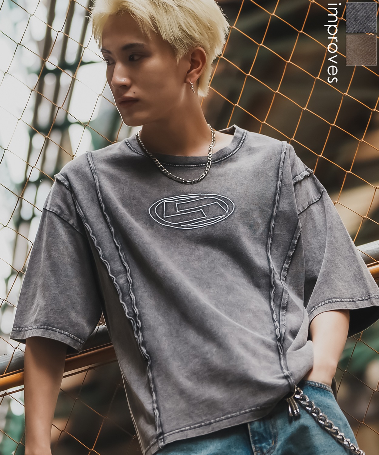 【SIDEWAYSTANCE】オーバルロゴ半袖グランジTシャツ