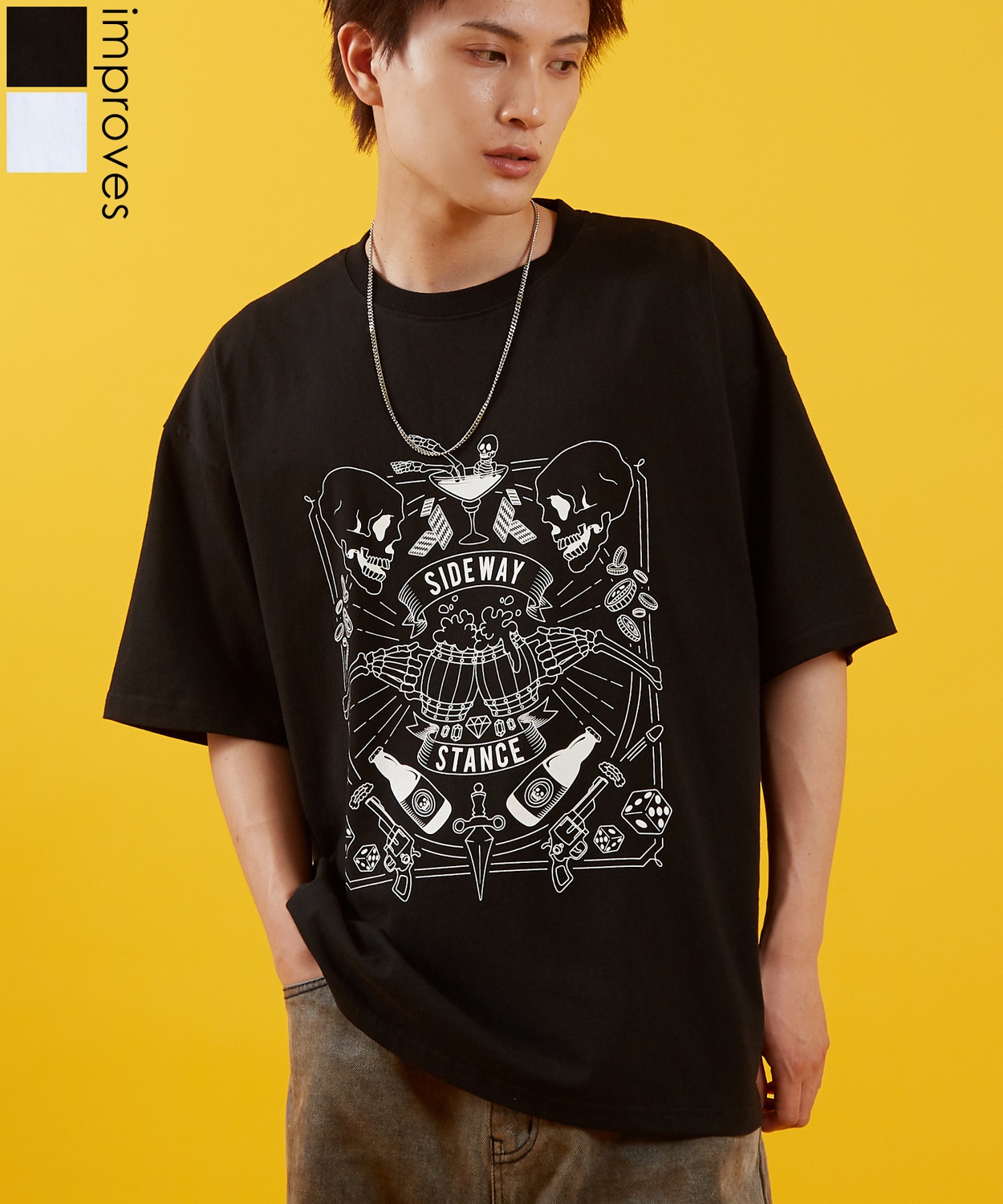 【SIDEWAYSTANCE】ドランクスカル半袖Tシャツ