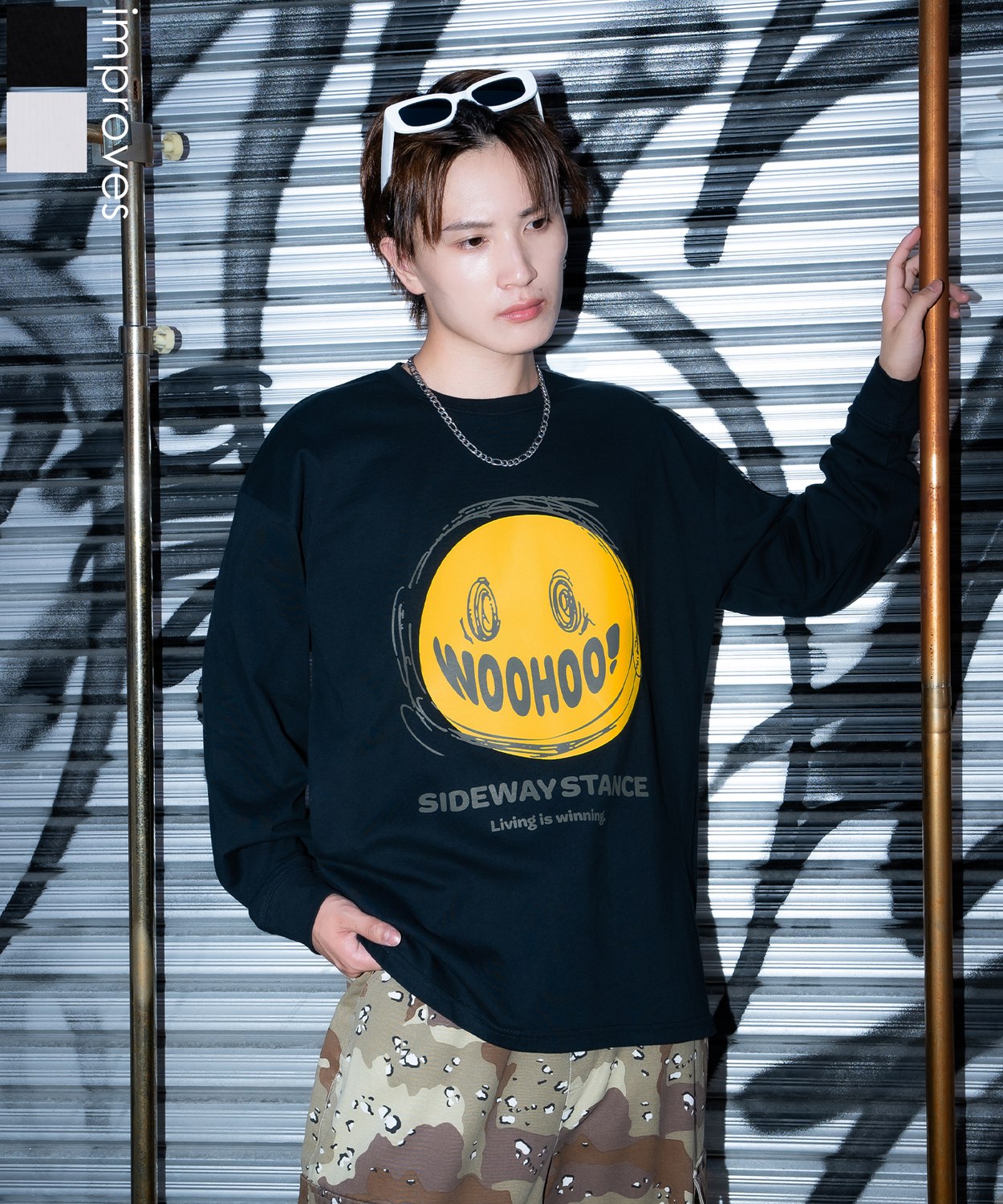 【SIDEWAYSTANCE】WOOHOOスマイル長袖Tシャツ